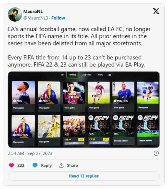 EA, 모든 FIFA 게임 디지털 상점에서 삭제