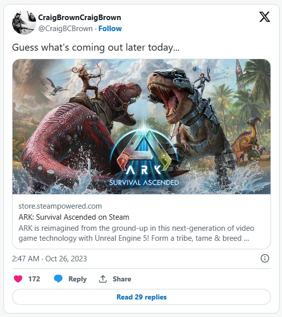서바이벌 RPG, 아크: 서바이벌 어센디드(Ark: Survival Ascended) PC로 깜짝 출시 후 스팀에도 출시